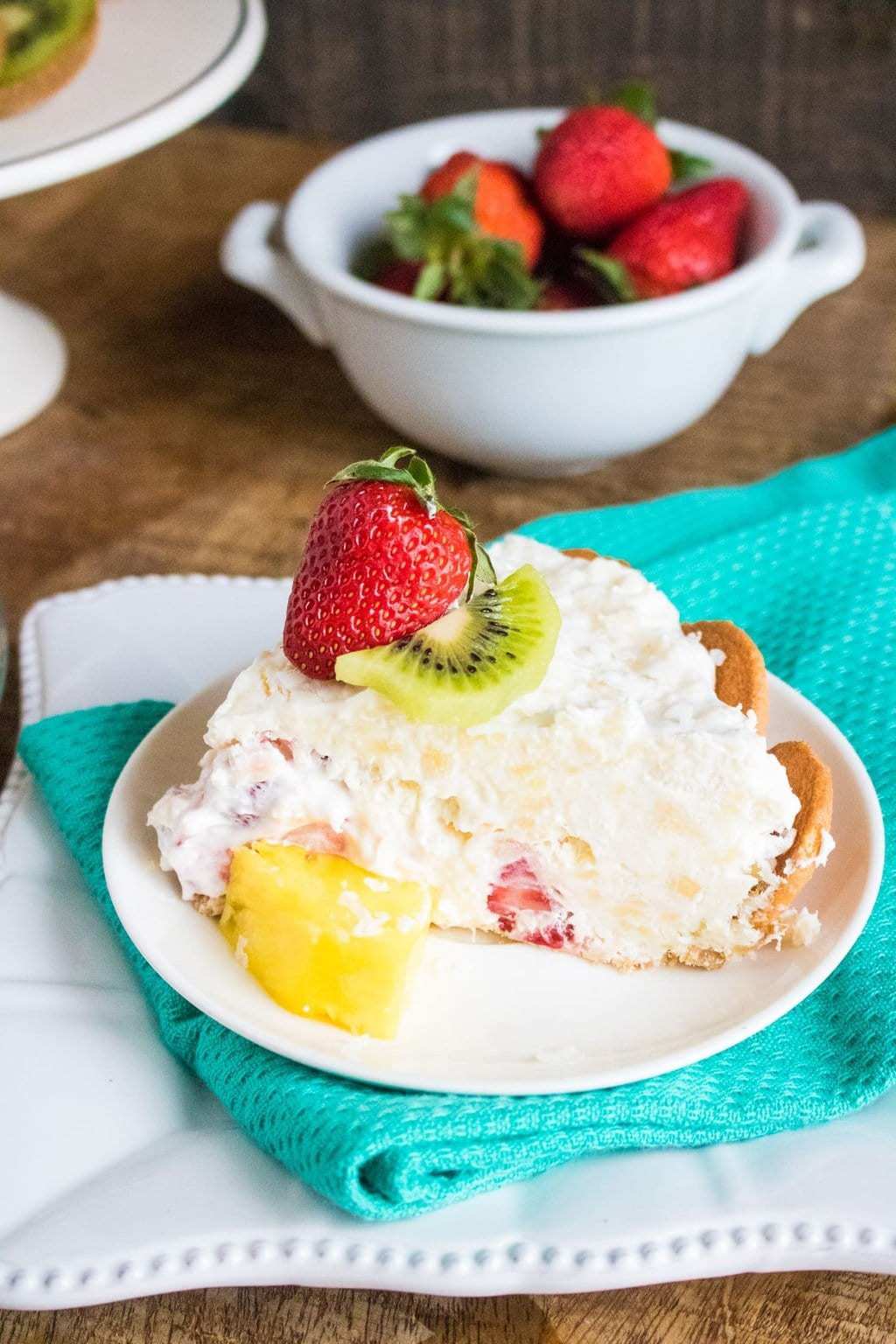 Easy No-Bake Tropical Cream Pie - With Strawberries and Pineapples